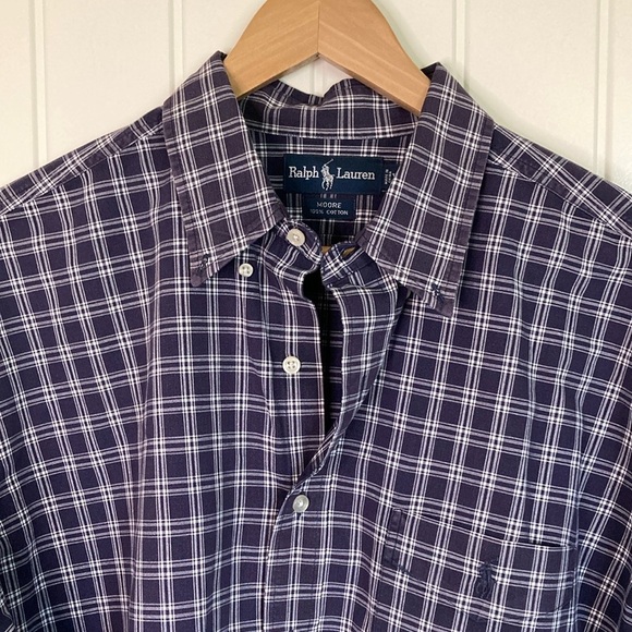 Ralph Lauren | Shirts | Ralph Lauren Mens Button Down Moore Shirt Xl Blue White Window Pane Pony ...